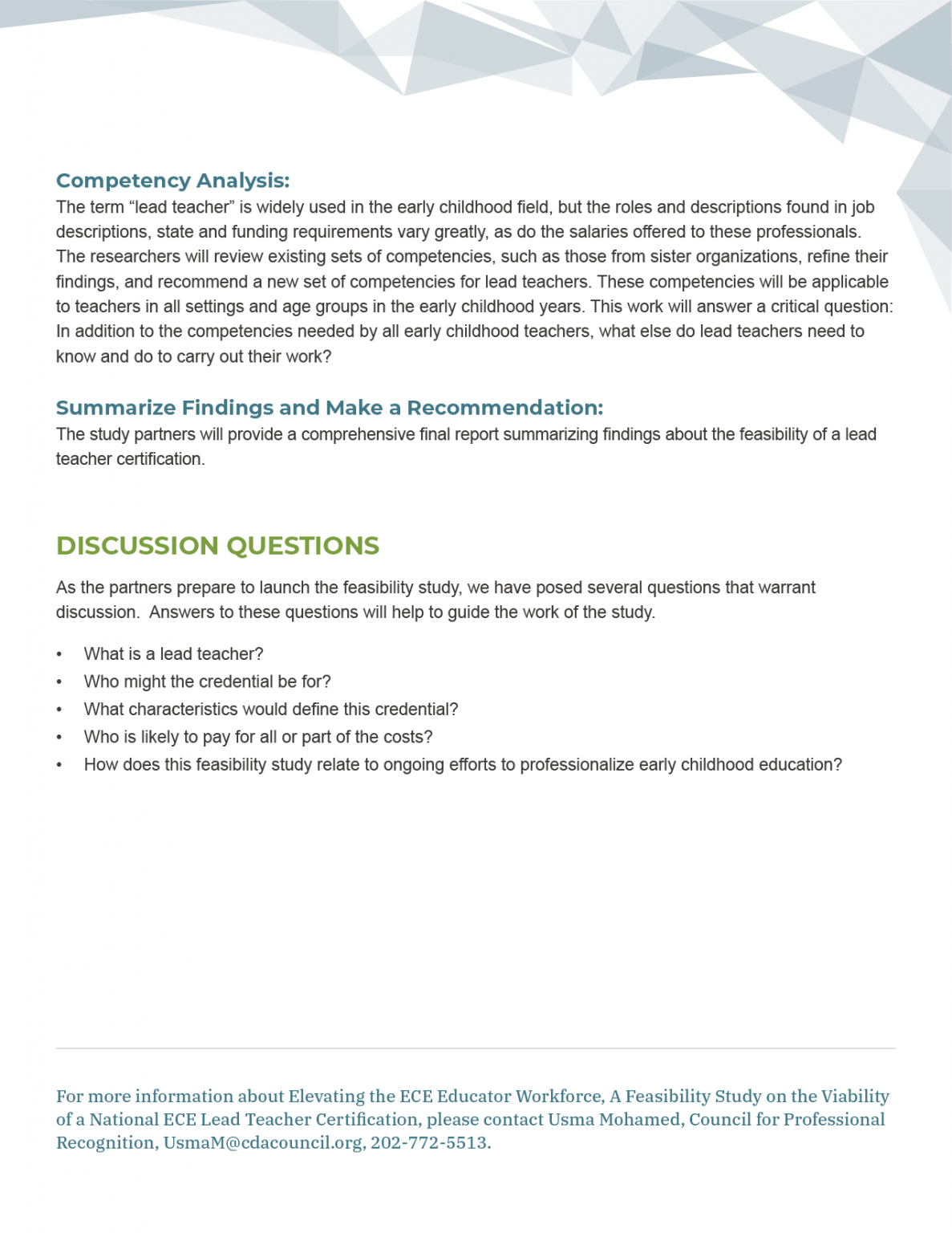 Lead Teacher Fact Sheet - CDA Council